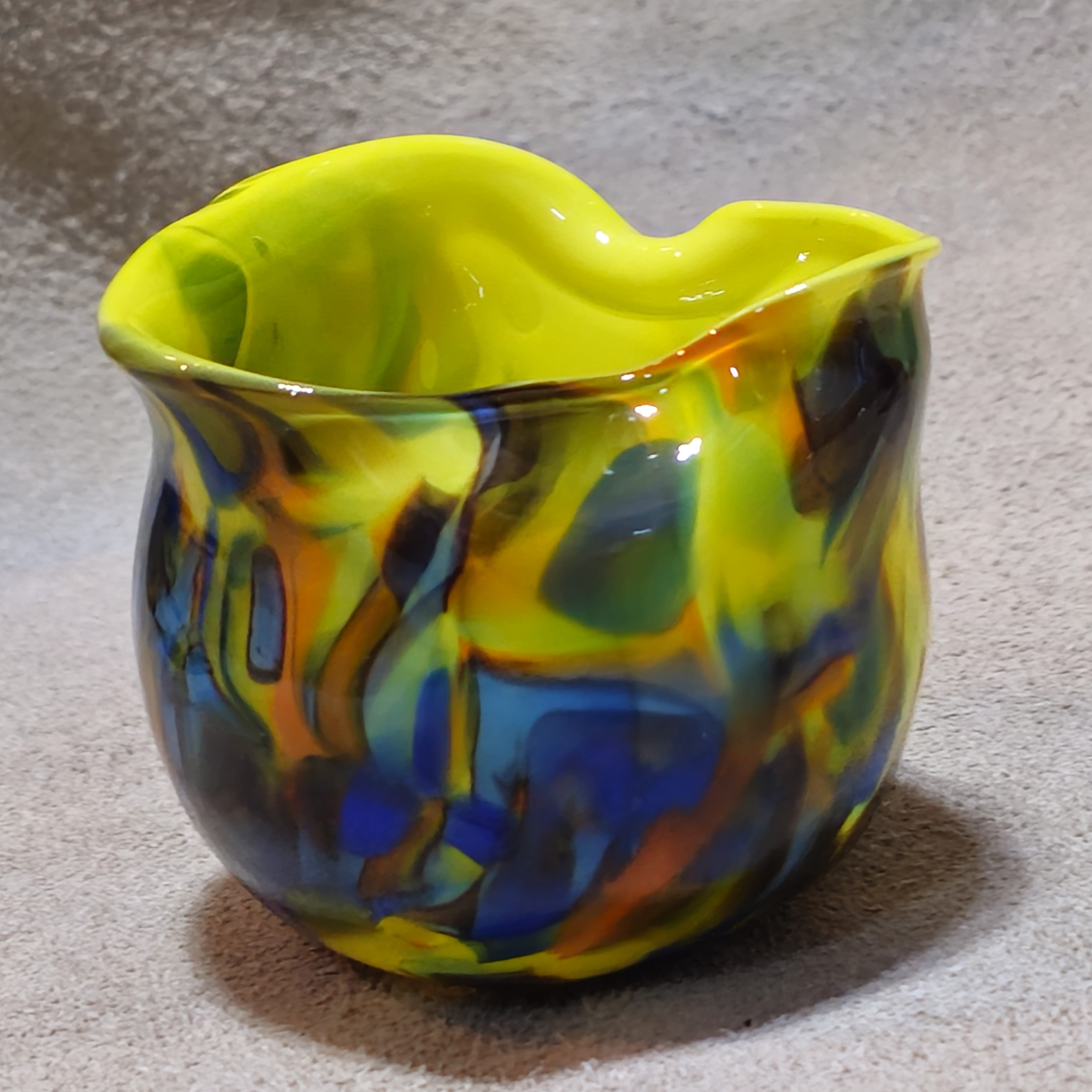 Yellow Cup with Murrine Pattern – SilPhi Glass